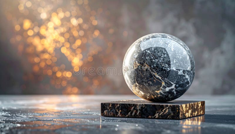 Metallic Gray Globe on Dark Marble Base with Sparkles Stock ...