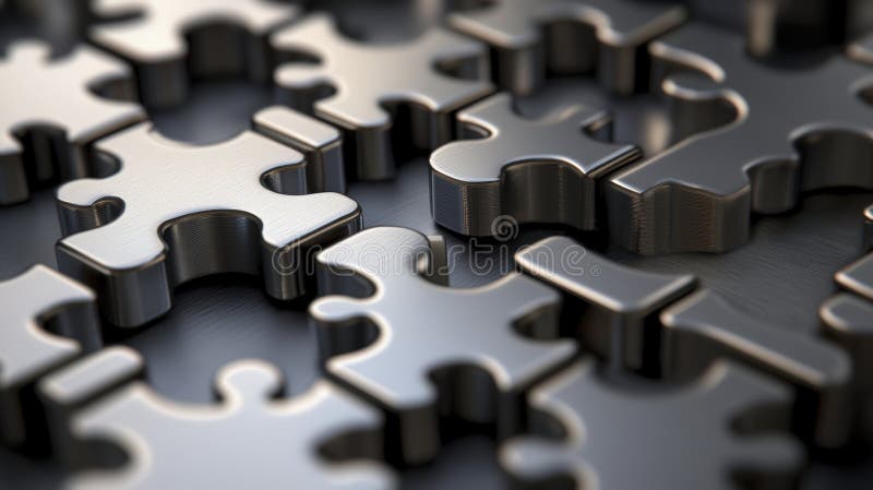 Metallic Gray Puzzle Pieces on Dark Backgrounds in Close Up View and ...