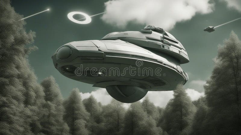 A Metallic Gray Spaceship with a Rectangular Shape and a Laser Cannon ...