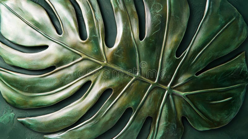 Metallic Green Monstera Leaf Texture on Dark Background Stock ...