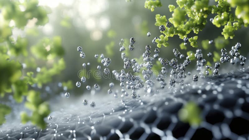 Metallic and Green Particles on Mesh Surface Abstract 3D Rendering ...