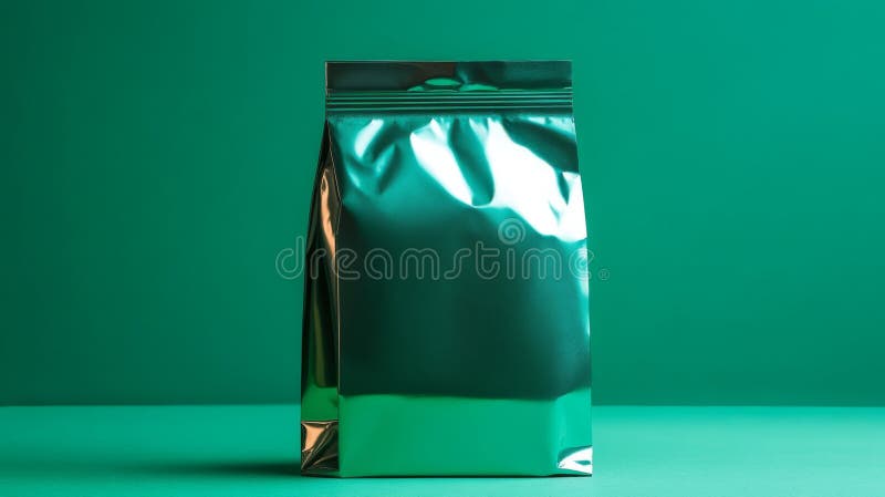 Metallic Green Stand Up Pouch Packaging Mockup with Shiny Reflective ...
