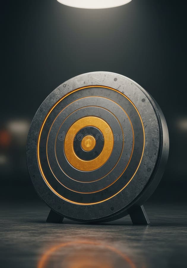 Metallic Grey and Gold Circular Target on Dark Background Stock ...