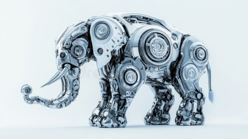 Metallic Grey Robotic Elephant 3D Render Stock Illustration ...