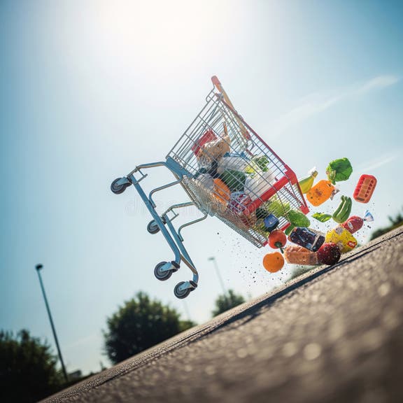 A Metallic Grocery Cart is Dynamically Tipping Over Stock Illustration ...