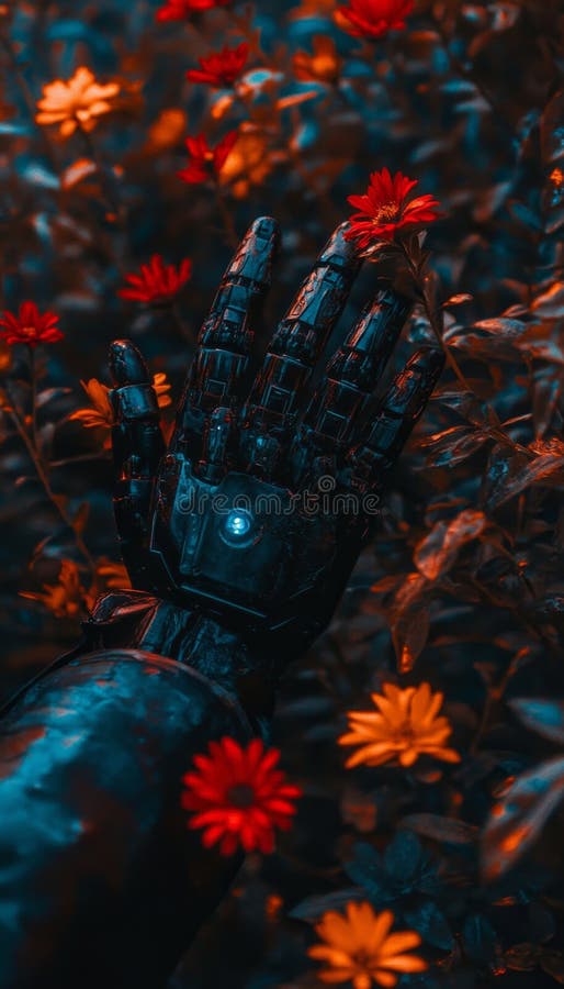 Metallic Hand Explores Natures Vibrant Bounty, Blending Technology and ...