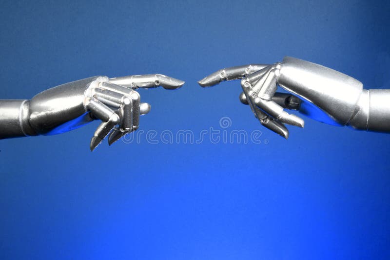Metallic Hands Touching stock image. Image of mechanical - 377246837