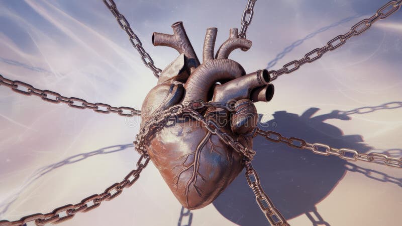 A Metallic Heart Bound by Chains, Representing Emotional Constraints ...
