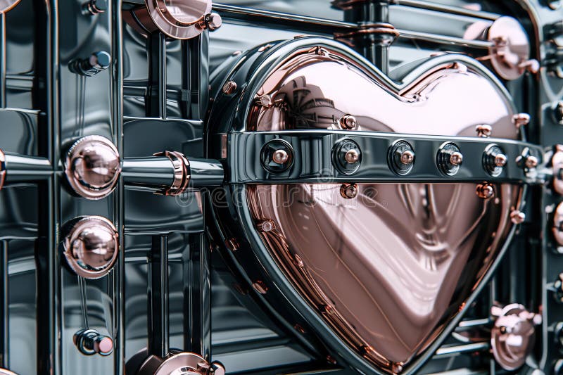 Metallic Heart Sculpture Locked in a High Tech Safe, Capturing a Modern ...