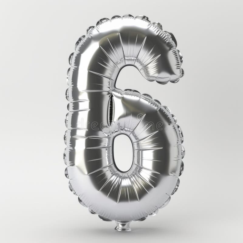 Metallic Helium Balloon in the Shape of Number Six on Isolated ...