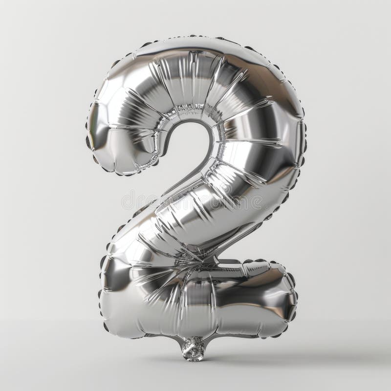 Metallic Helium Balloon in Shape of Number Two on Isolated Background ...