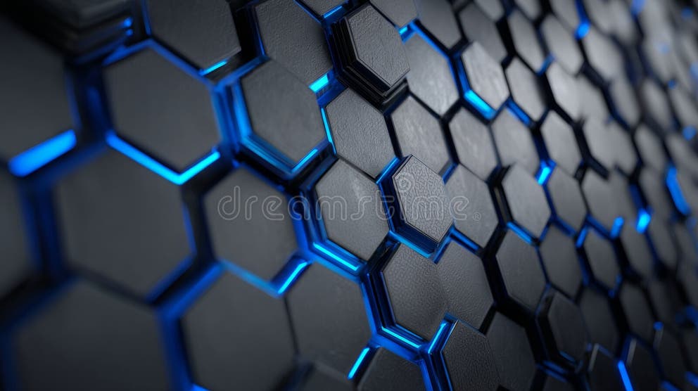 Metallic Hexagonal Pattern with Blue Glow. Neural Network AI Generated ...