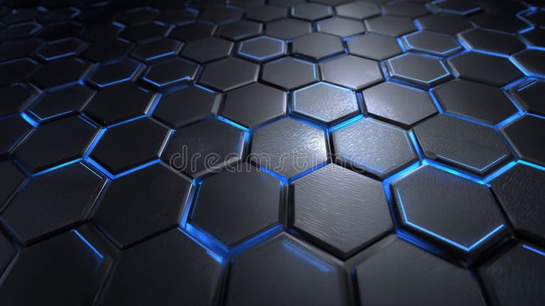 Metallic Hexagonal Pattern with Blue Glow. Neural Network AI Generated ...