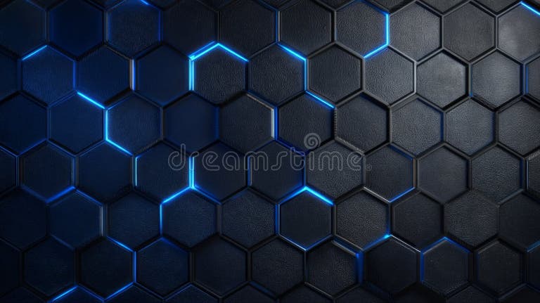 Metallic Hexagonal Pattern with Blue Glow. Neural Network AI Generated ...