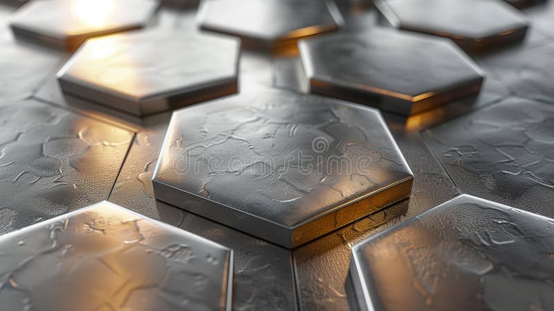 A Metallic Hexagonal Pattern with Textured Surfaces and Warm Lighting ...