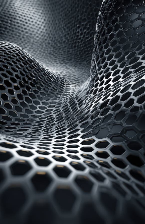 Metallic Honeycomb Grid Forming Abstract Wavy Surface Stock ...
