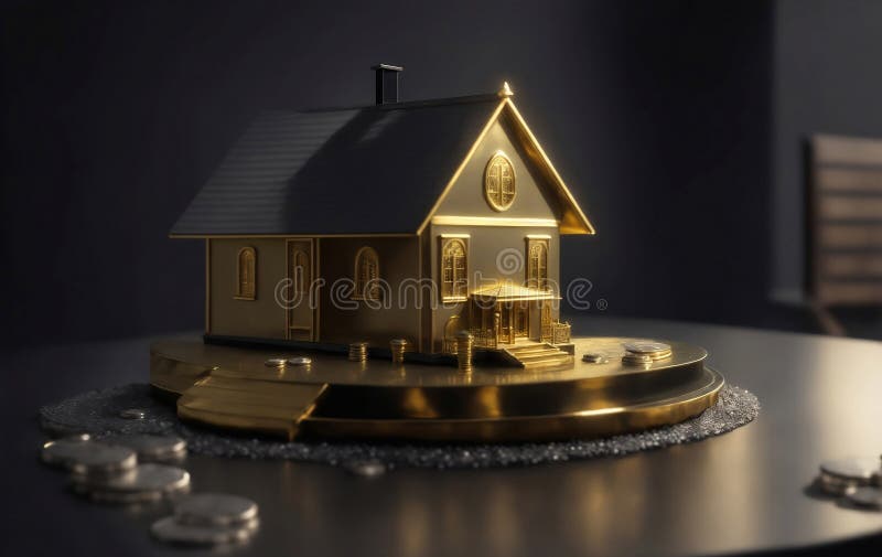 Metallic House with Gold and Silver Coins, Generative AI Illustration ...