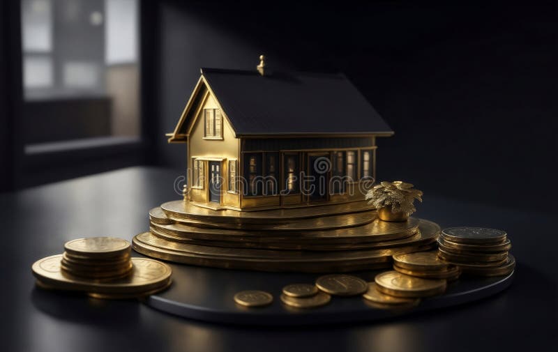 Metallic House with Gold and Silver Coins, Generative AI Illustration ...