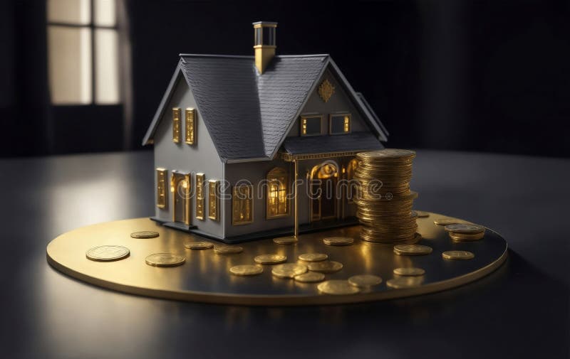 Metallic House with Gold and Silver Coins, Generative AI Illustration ...