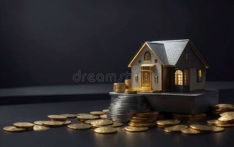 Metallic House with Gold and Silver Coins, Generative AI Illustration ...