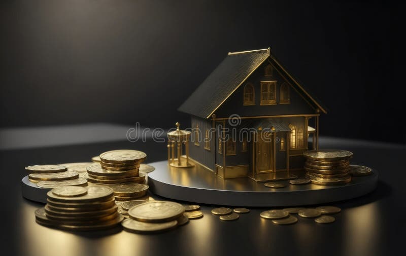 Metallic House with Gold and Silver Coins, Generative AI Illustration ...
