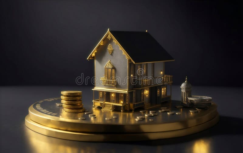 Metallic House with Gold and Silver Coins, Generative AI Illustration ...