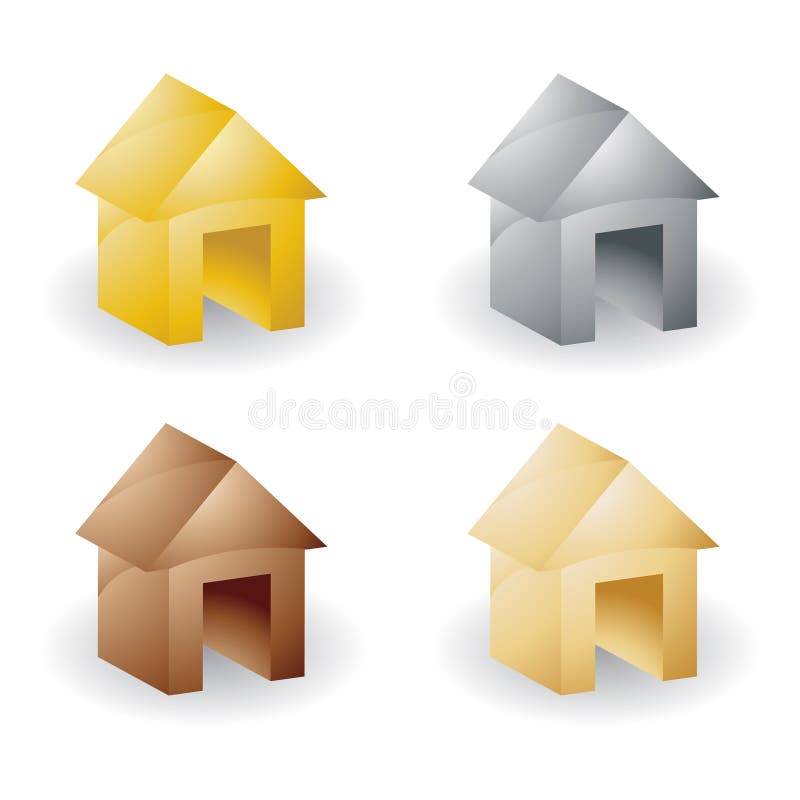 Metallic house icon set stock vector. Illustration of construction ...