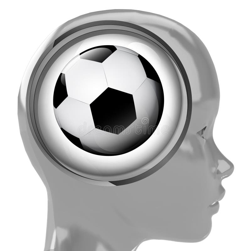 Metallic Human Head with Brain Cloud with Sport Ball Inside Stock ...