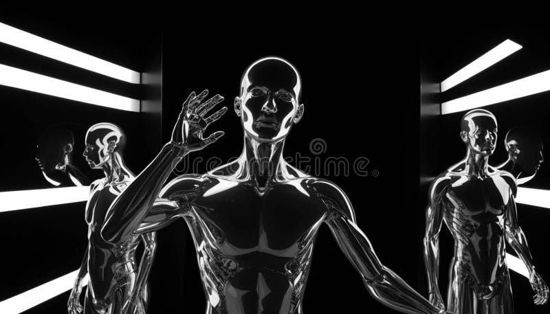 Metallic Humanoid Figures are Set Against a Dark Background Generated ...