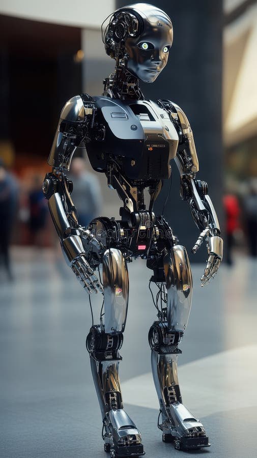 A Metallic Humanoid Robot Standing in a Modern Setting Stock ...