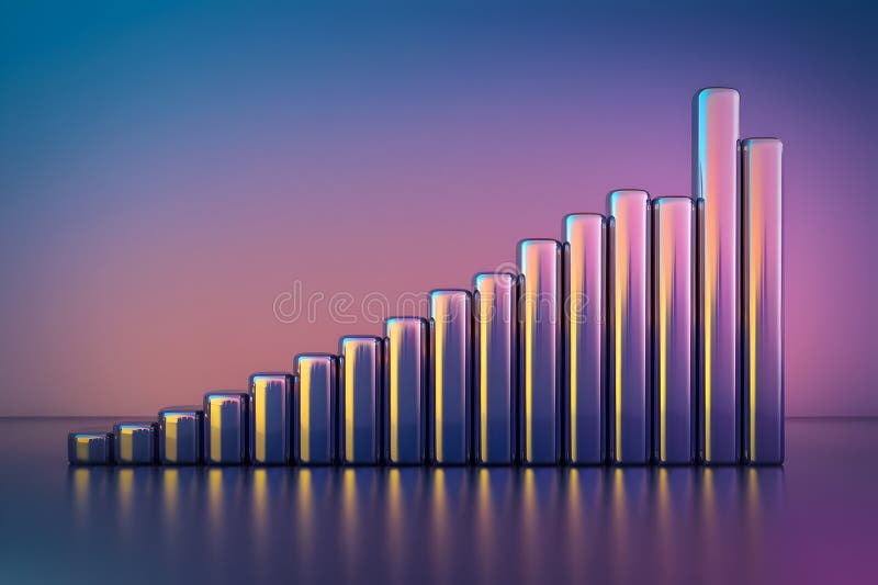 A Metallic, Iridescent Growing Bars on Gradient Background. Futuristic ...