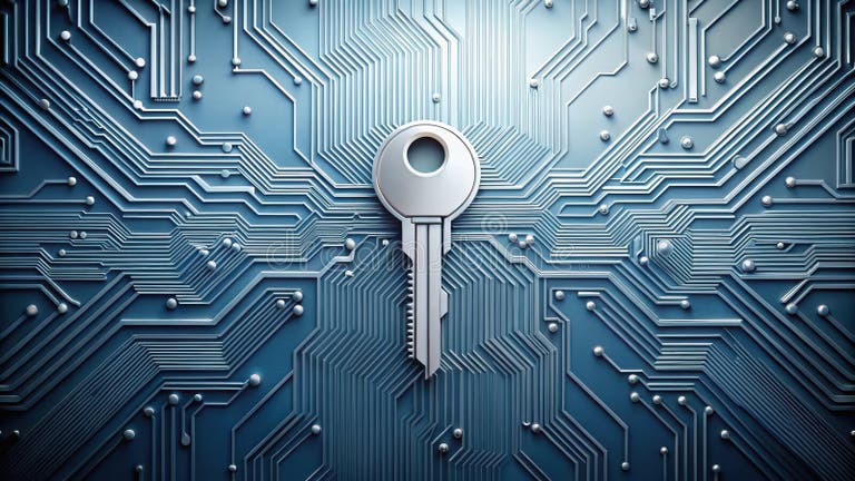 Metallic Key on Abstract Circuit Board a Symbol of Digital Security and ...