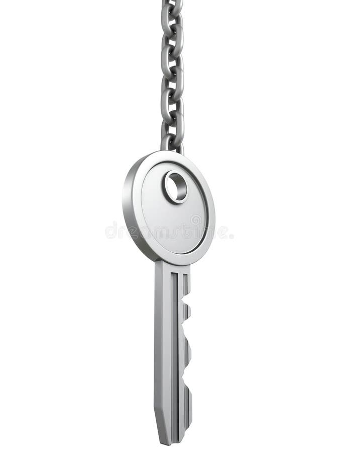 Metallic Key with Chain Isolated on White Stock Illustration ...