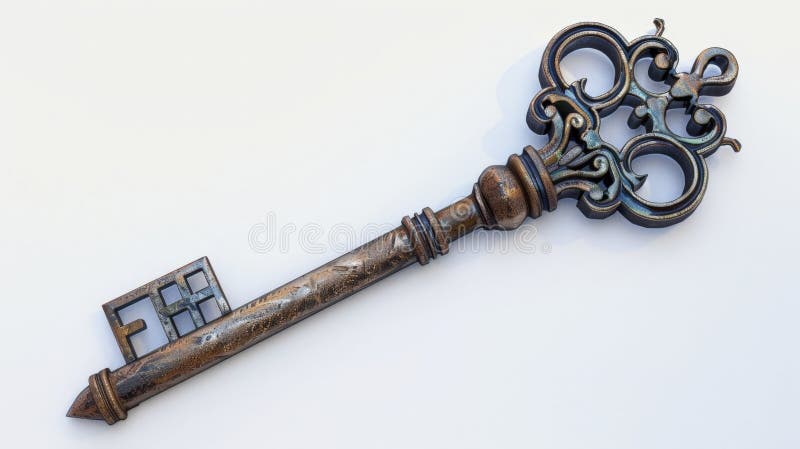 Metal Key with Handle on White Surface Stock Photo - Image of lock ...