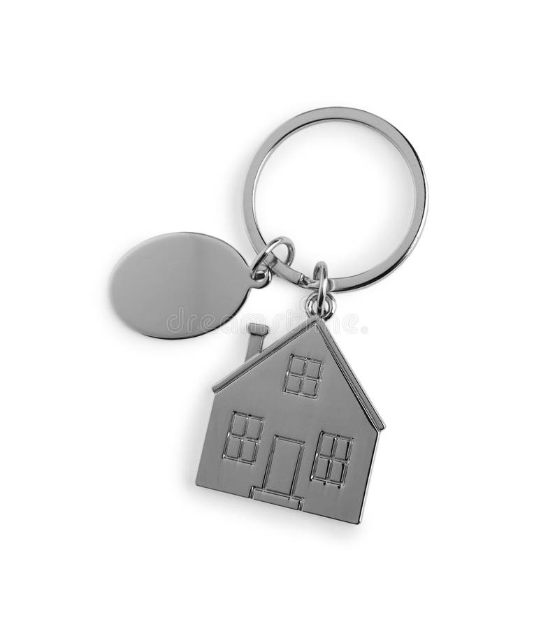 Metallic Keychains with Key Ring Isolated on White, Top View Stock ...