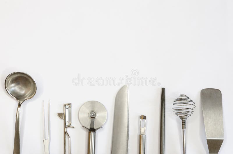 Metallic Kitchen Utensils and Tools Stock Image - Image of tools, spoon ...