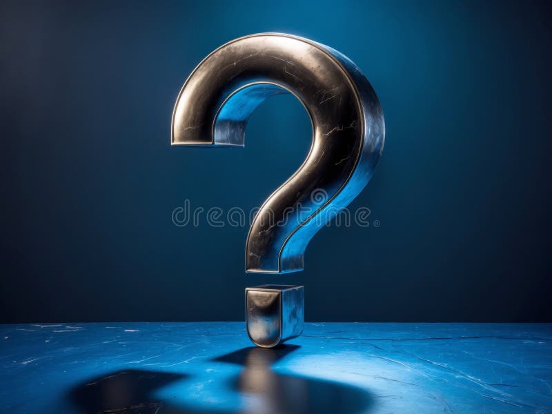 Metallic Large Question Mark on Blue Textured Surface with Dramatic ...