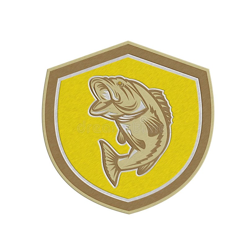 Metallic Largemouth Bass Jumping Shield Retro Stock Illustration ...