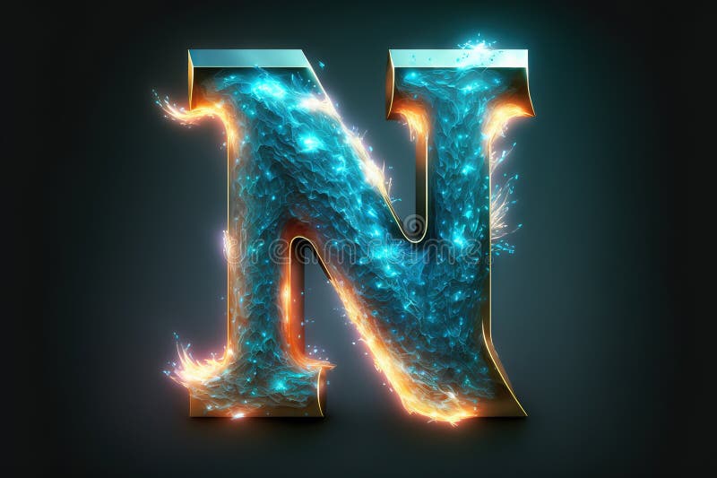 Metallic Letter N with Electric Sparkles and Lightning Bolts Effect ...