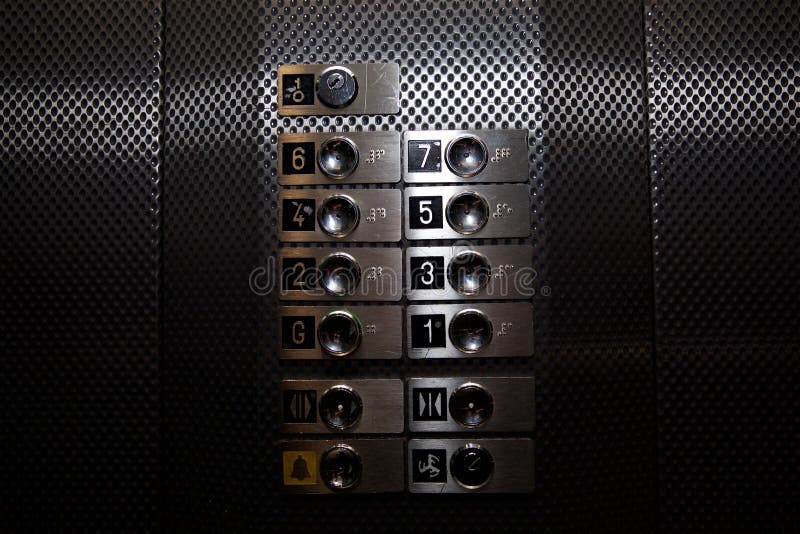 Metallic Level Buttons in a a Dark Elevator Stock Image - Image of ...