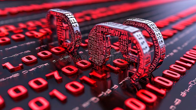 Metallic Linked Chains on Red Binary Code Background Stock Illustration - Illustration of ...