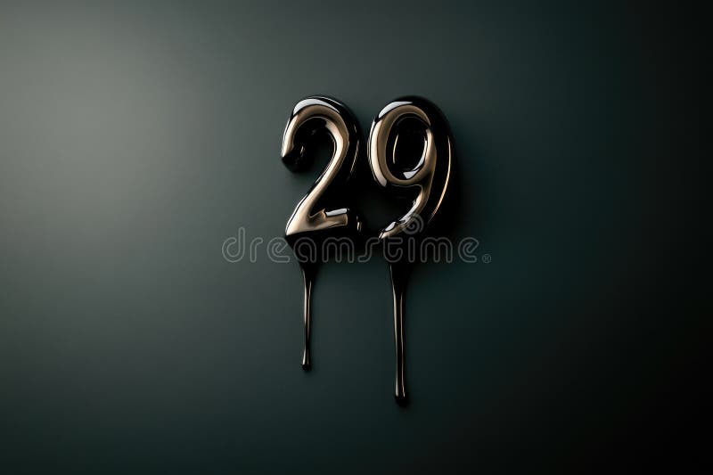 Metallic Liquid Numbers 29 with Dripping Effect on Dark Background ...