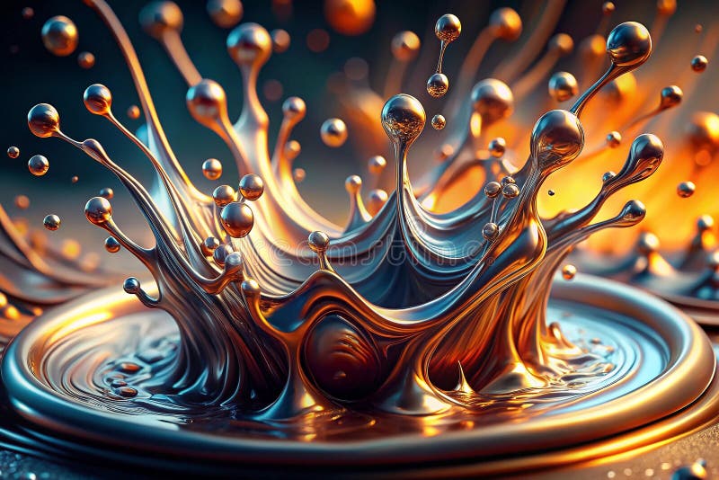 Metallic Liquid Splash in a Circle, Abstract Art Stock Illustration ...