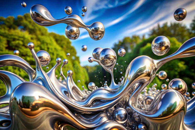 Metallic Liquid Splash in Park Setting Stock Illustration ...
