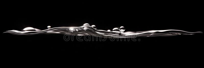 Metallic Water Surface with Ripples and Drops on Black Background Stock ...