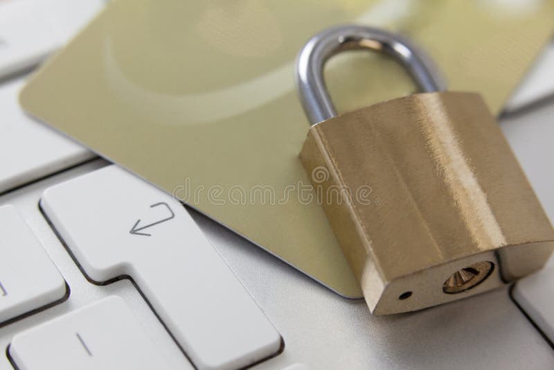 Metallic Lock with Smart Card on Laptop Stock Photo - Image of chip ...