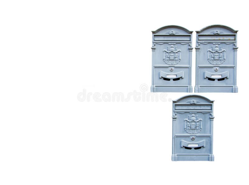 Metallic Mailboxes in Gray Isolated on White Background. Stock Image ...