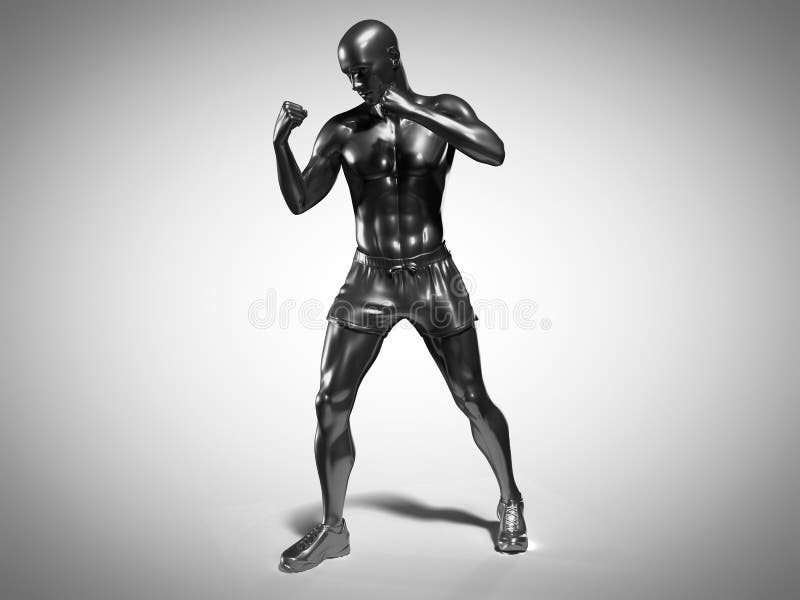 A Metallic Man in a Boxing Pose Stock Illustration - Illustration of ...