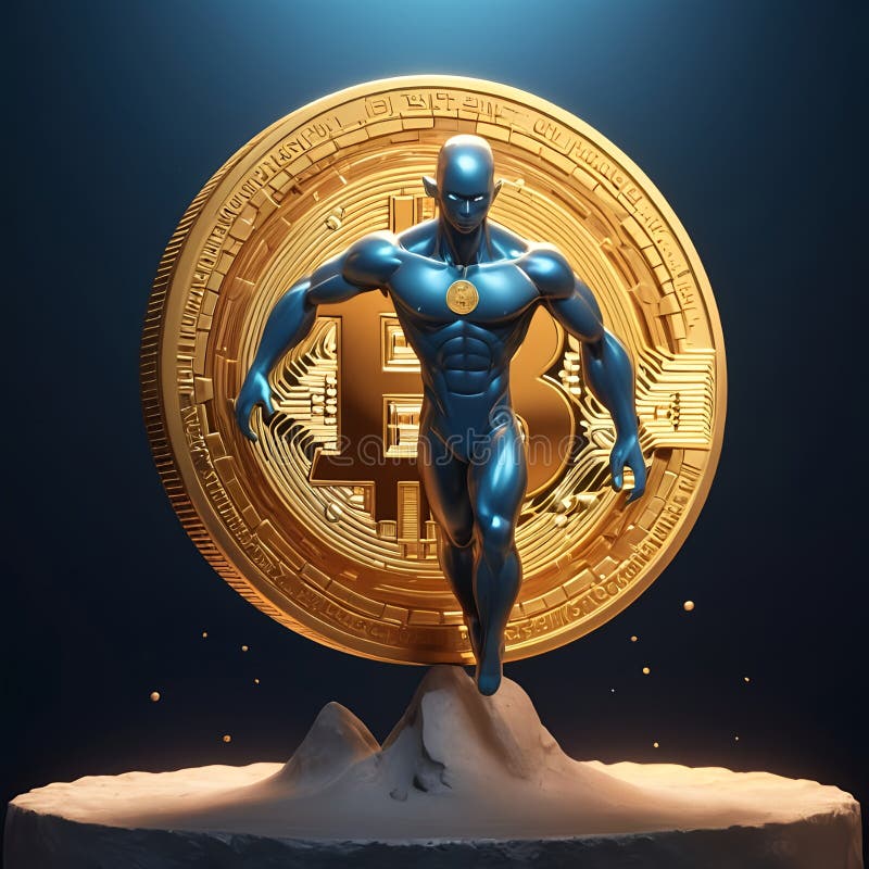 Metallic Man Running in Front of Gold Coin Stock Illustration ...