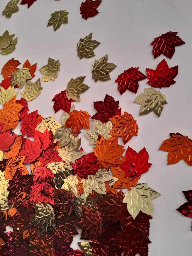 Metallic Maple Leaves Scattered on a White Background Stock ...